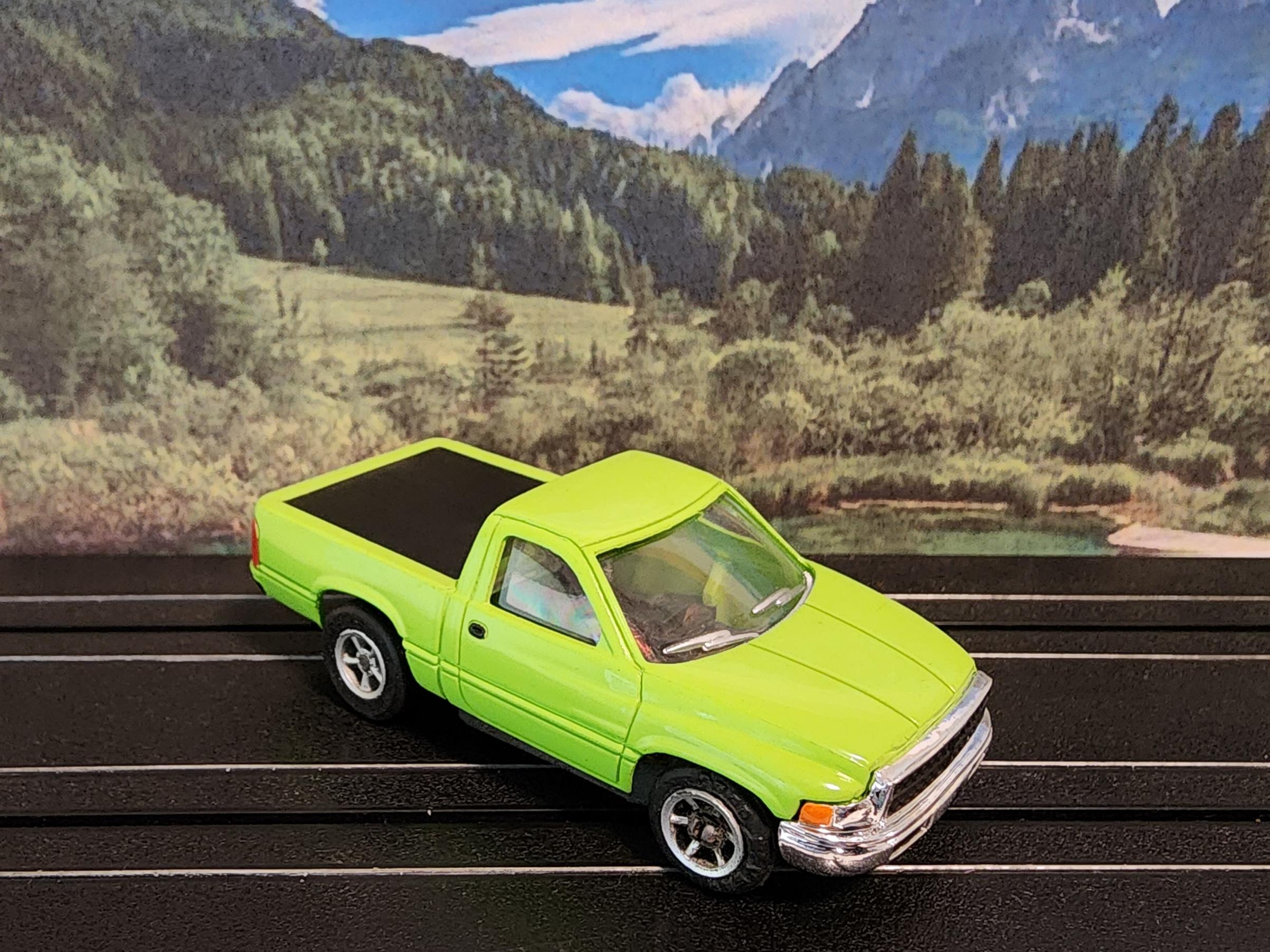 AFX Super Magna-Traction with NOS JL Lime Green Datsun Pick-Up Body HO ...
